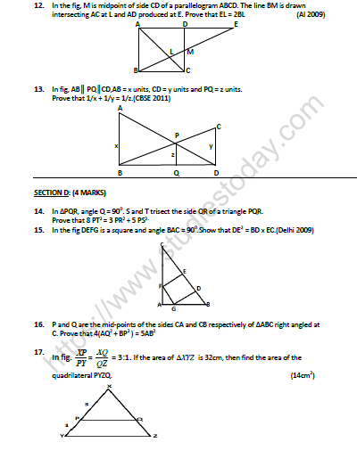 CBSE Class 10 Mathematics Triangles Worksheet Set B